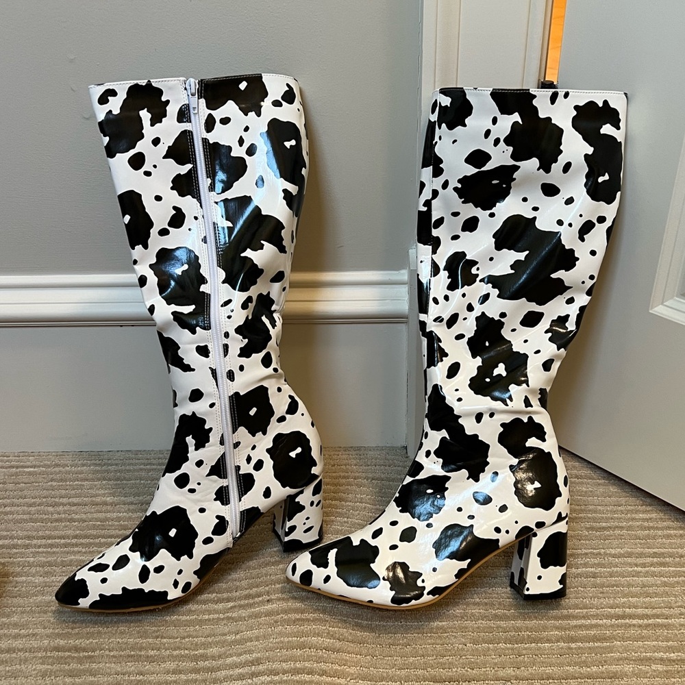 Women’s Cow Print Knee-High Boots - Gem